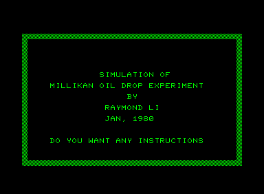 Simulation of Millikan Oil Drop Experiment (1980) - MobyGames