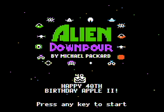Screenshot of Alien Downpour (Apple II, 2017) - MobyGames