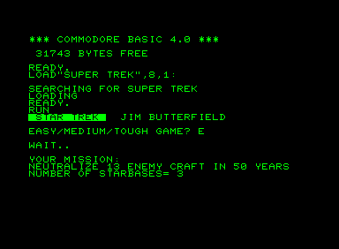 Screenshot of Super Trek (Commodore PET/CBM, 1979) - MobyGames