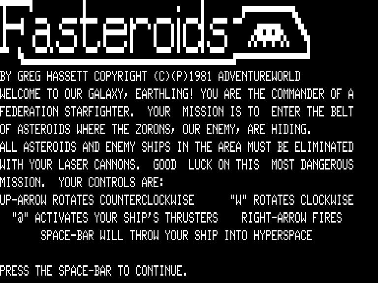 Screenshot of Asteroid (TRS-80, 1980) - MobyGames