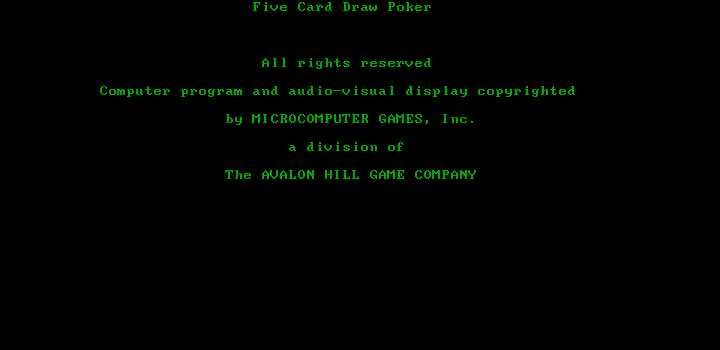 Screenshot of Draw Poker (DOS, 1981) - MobyGames