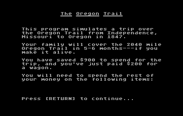 Screenshot of Oregon (Atari 8-bit, 1971) - MobyGames