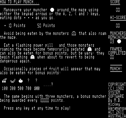 Screenshot of Munch! (Exidy Sorcerer, 1982) - MobyGames