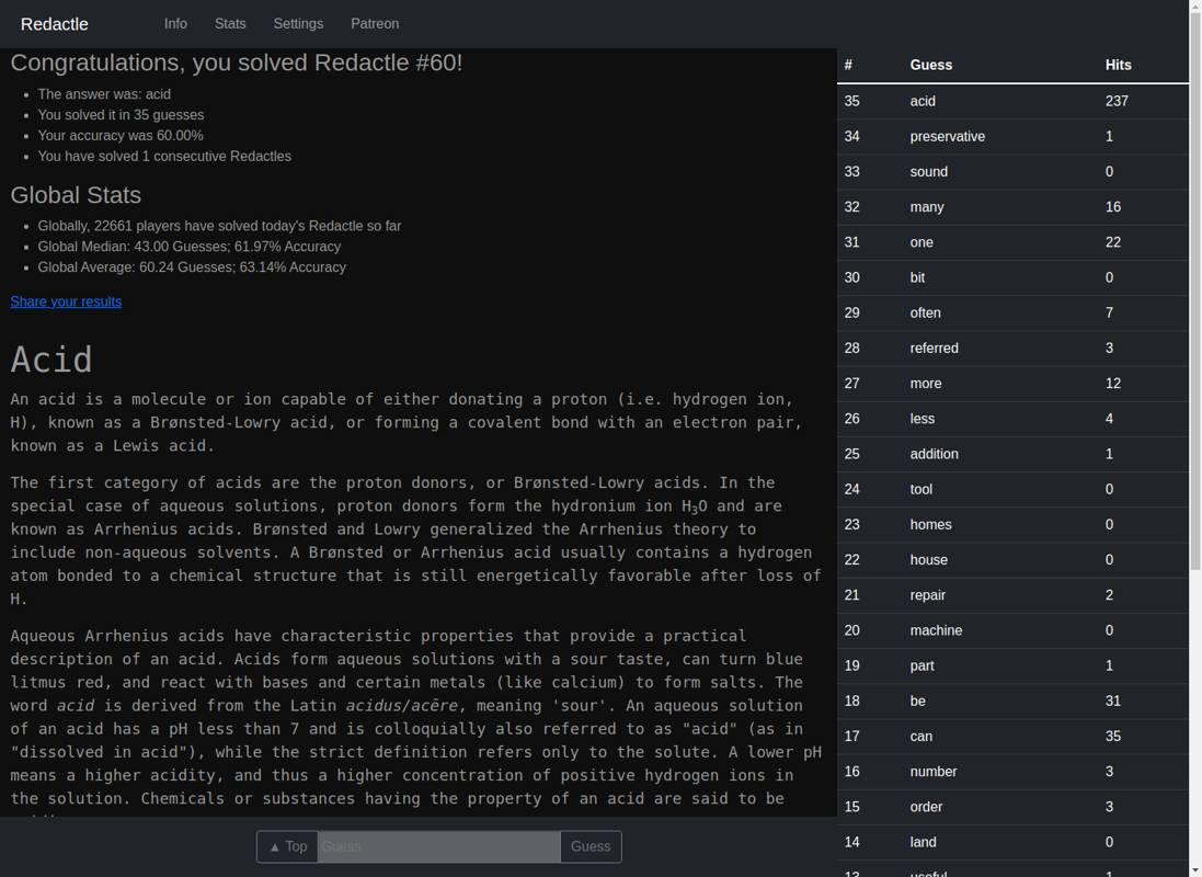 Screenshot of Redactle (Browser, 2022) - MobyGames