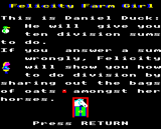 Screenshot of Felicity Farm Girl (Electron, 1984) - MobyGames