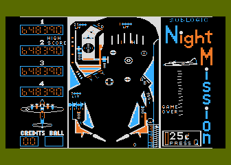 Screenshot of Night Mission Pinball (Atari 8-bit, 1982) - MobyGames