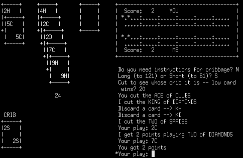 Screenshot of Cribbage (Mainframe, 1980) - MobyGames