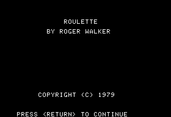Screenshot of Roulette (Apple II, 1979) - MobyGames