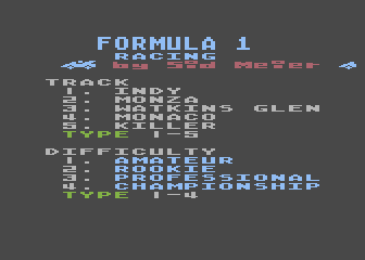 Screenshot of Formula 1 (Atari 8-bit, 1982) - MobyGames