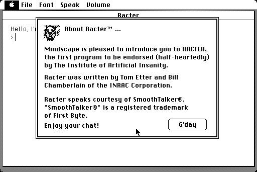 Screenshot of Racter (Macintosh, 1984) - MobyGames