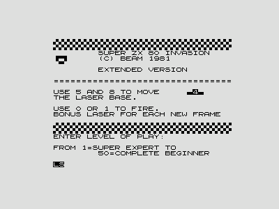 Screenshot of Super ZX80 Invasion (ZX80, 1981) - MobyGames