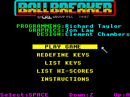 Screenshot of Ball Breaker (ZX Spectrum, 1987) - MobyGames