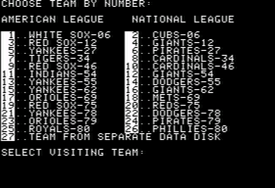 Screenshot of Computer Baseball (Apple II, 1981) - MobyGames