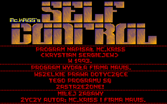 Screenshot of Self Control (DOS, 1994) - MobyGames