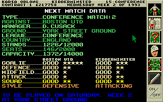 Screenshot of Premier Manager (DOS, 1992) - MobyGames