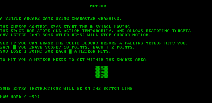 Screenshot of Meteor (DOS, 1981) - MobyGames