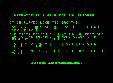 Number-Toe (1980) - MobyGames