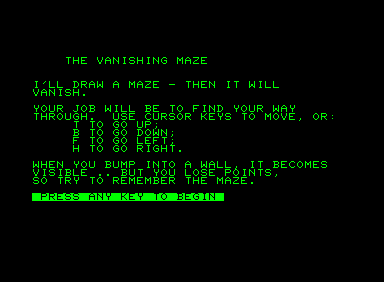 The Vanishing Maze (1978) - MobyGames
