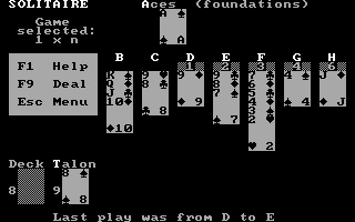 Screenshot of Solitaire (DOS, 1986) - MobyGames