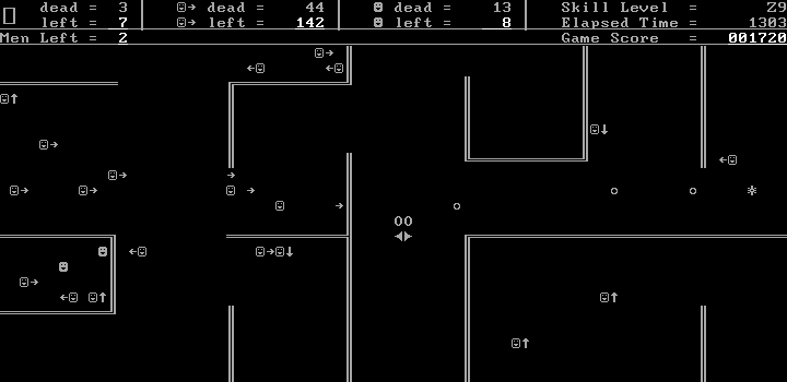 Screenshot of Snipes (DOS, 1982) - MobyGames