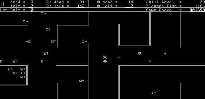 Screenshot of Snipes (DOS, 1982) - MobyGames