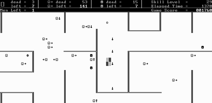 Screenshot of Snipes (DOS, 1982) - MobyGames