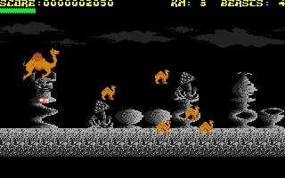 Screenshot of Return of the Mutant Camels (Amiga, 1987) - MobyGames