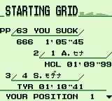 Screenshot of F1 Pole Position (Game Boy, 1992) - MobyGames