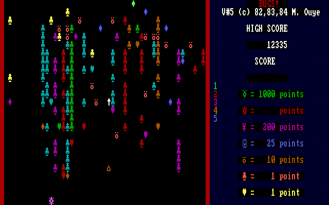Screenshot of Bugs! (DOS, 1982) - MobyGames