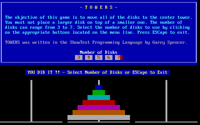 Screenshot of ShowText (included games) (DOS, 1994) - MobyGames