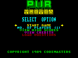 Screenshot of Pub Trivia Simulator (ZX Spectrum, 1989) - MobyGames