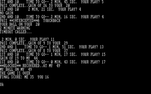 Screenshot of Football (DOS, 1983) - MobyGames