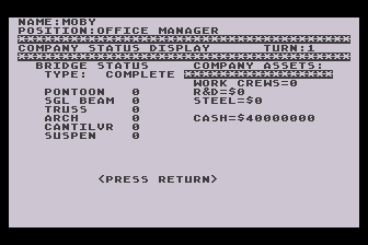 Screenshot of International Bridge Contractors (Atari 8-bit, 1979 ...