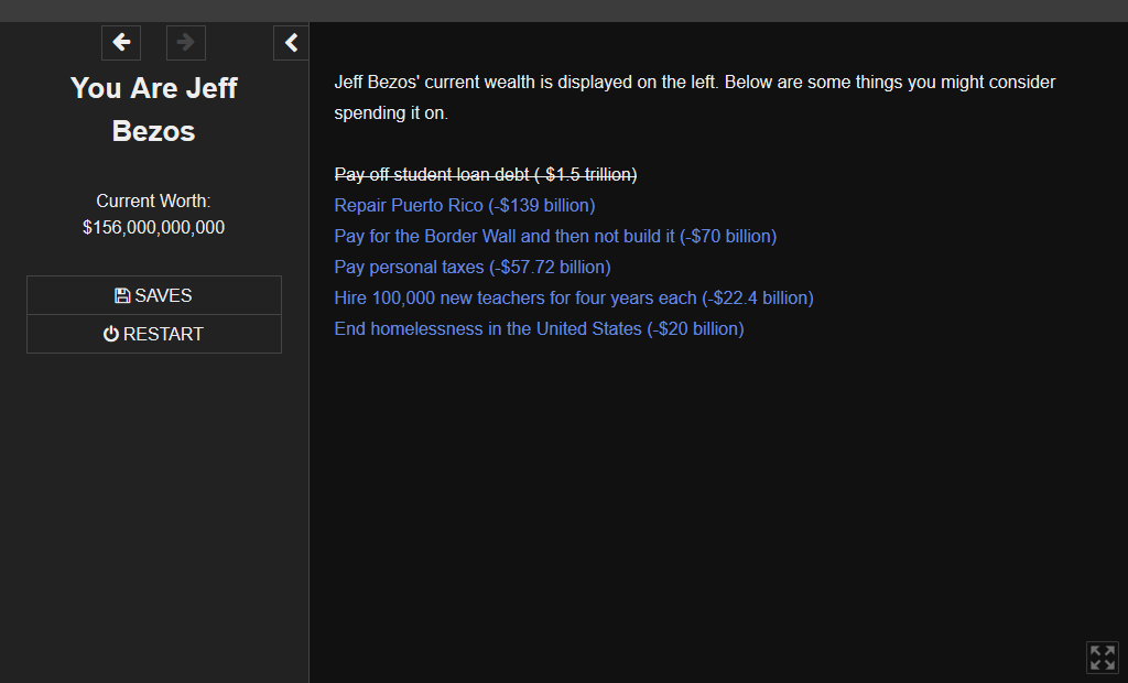 Screenshot of You Are Jeff Bezos (Browser, 2018) - MobyGames