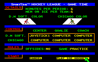 Screenshot of Superstar Ice Hockey (Amiga, 1987) - MobyGames