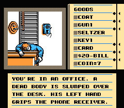 Screenshot of Deja Vu: A Nightmare Comes True!! (NES, 1985) - MobyGames