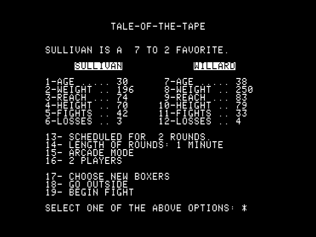 Screenshot of Sierra Championship Boxing (Apple II, 1985) - MobyGames