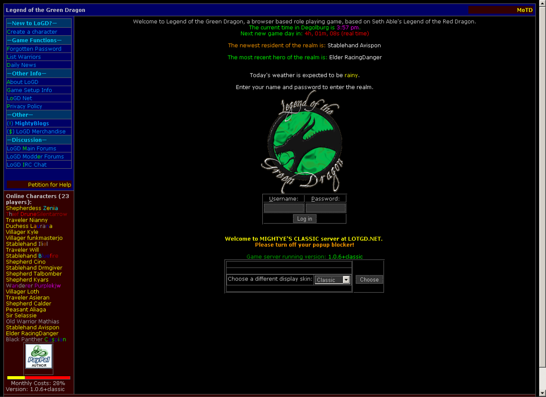 Screenshot of Legend of the Green Dragon (Browser, 2002) - MobyGames