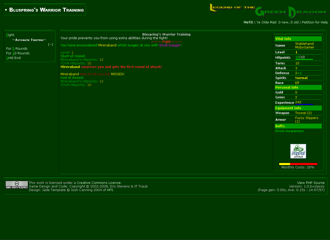 Screenshot of Legend of the Green Dragon (Browser, 2002) - MobyGames