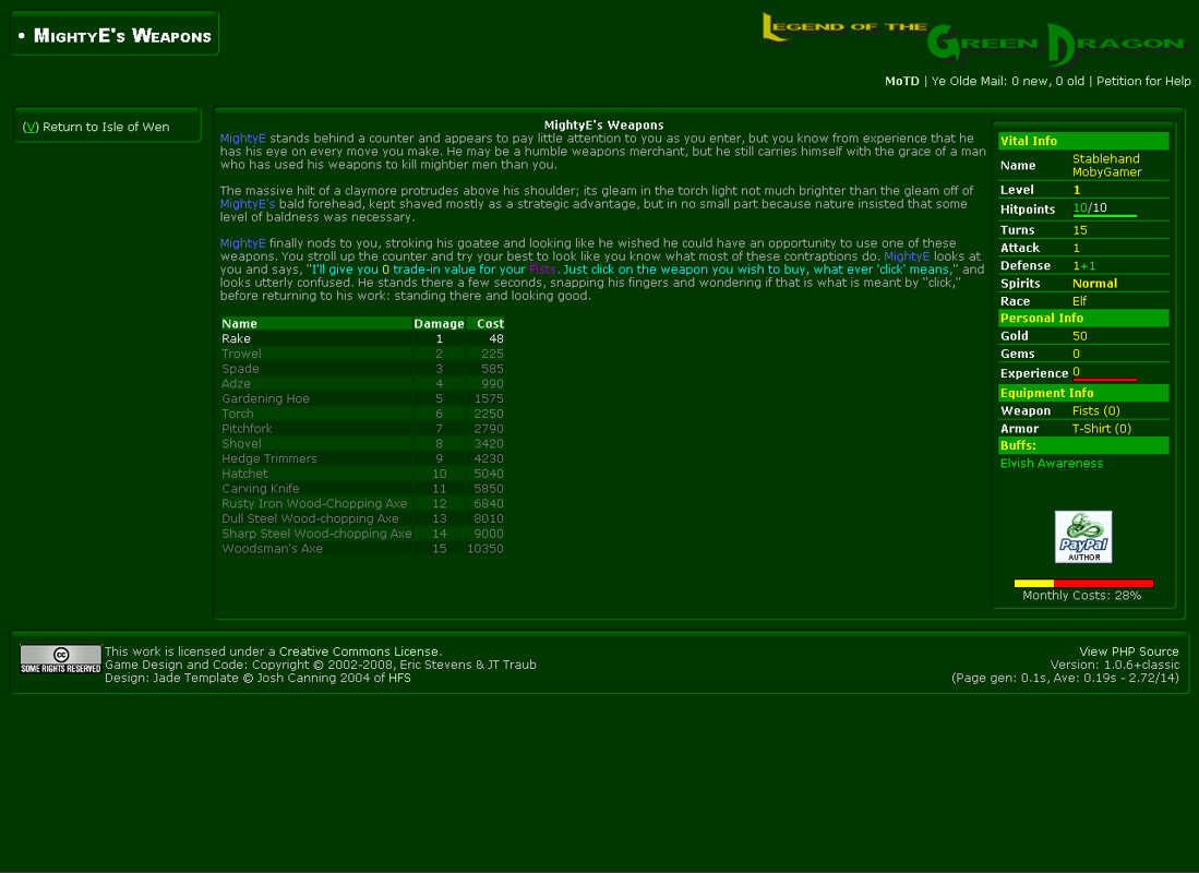 Screenshot of Legend of the Green Dragon (Browser, 2002) - MobyGames