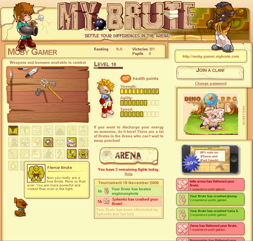 Screenshot of My Brute (Browser, 2008) - MobyGames