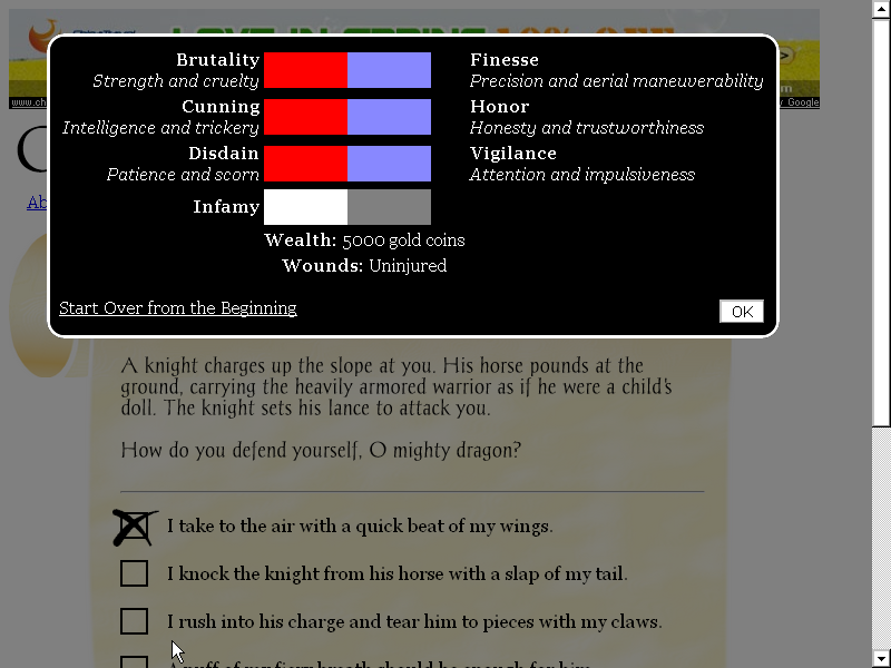 Screenshot of Choice of the Dragon (Browser, 2010) - MobyGames
