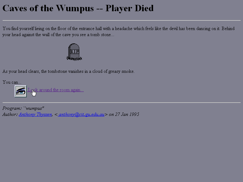 Screenshot of Caves of the Wumpus (Browser, 1995) - MobyGames