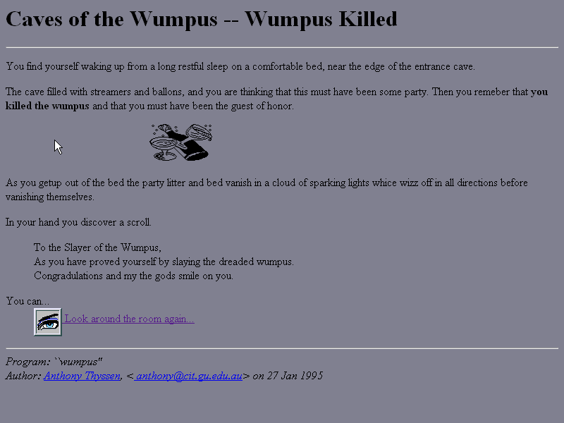 Screenshot of Caves of the Wumpus (Browser, 1995) - MobyGames