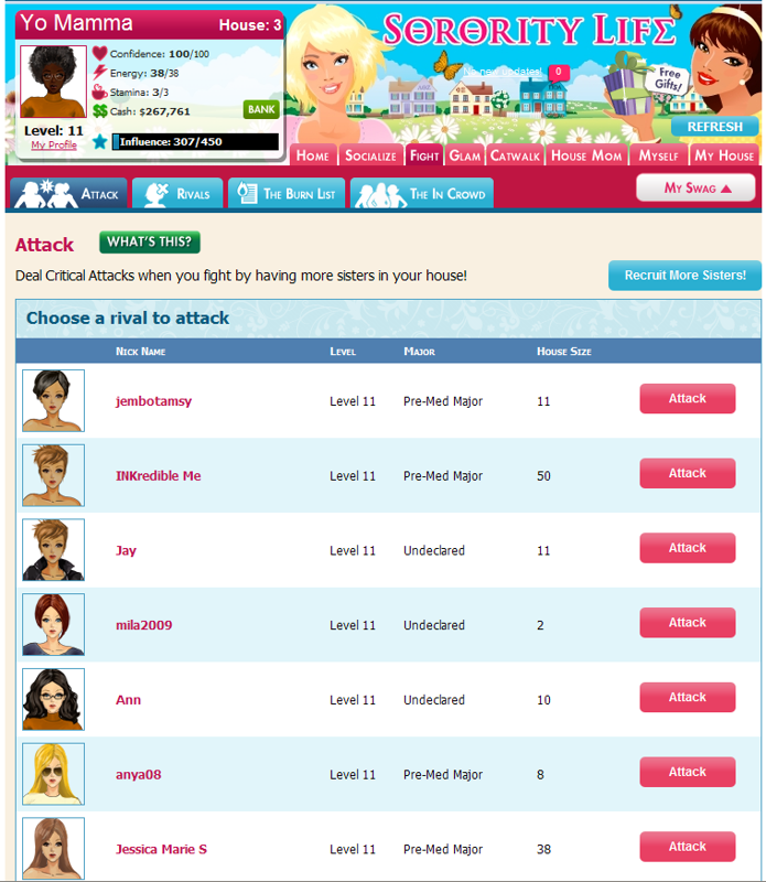 Screenshot of Sorority Life (Browser, 2008) - MobyGames