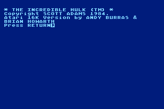 Screenshot of The Hulk (Atari 8-bit, 1984) - MobyGames