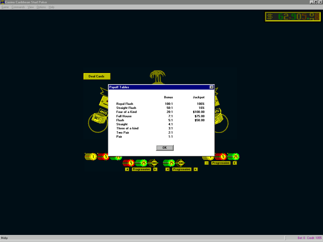 Screenshot of Caribbean Stud Poker (Windows 16-bit, 1995) - MobyGames