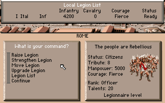 Screenshot of Centurion: Defender of Rome (Amiga, 1990) - MobyGames