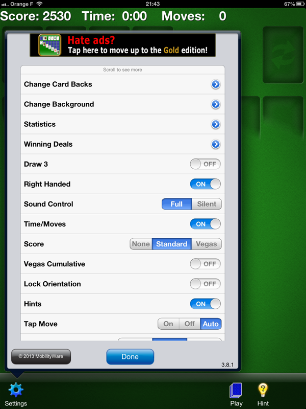 Screenshot of Solitaire (iPad, 2008) - MobyGames