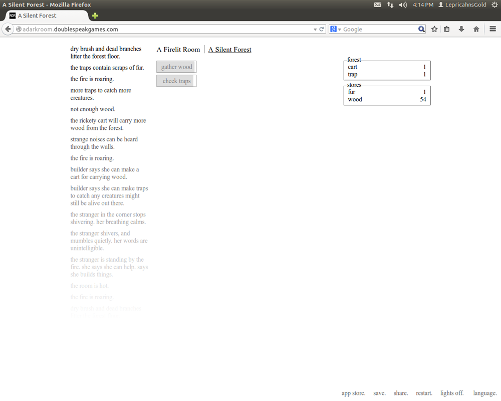 Screenshot of A Dark Room (Browser, 2013) - MobyGames